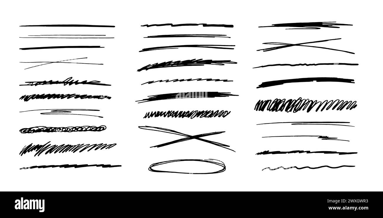 strikethrough underlines, set brush stroke, marker lines grunge curve ...