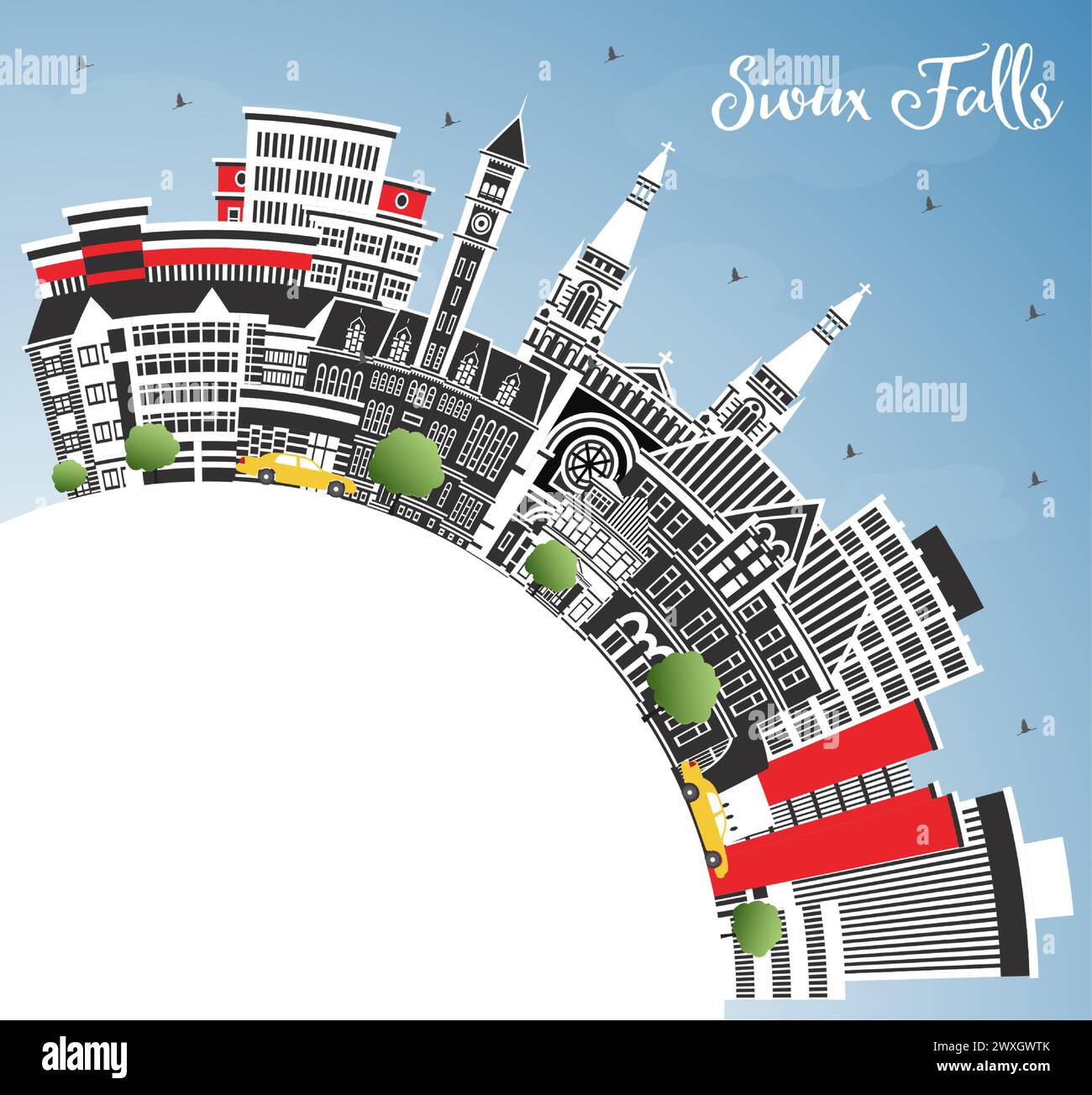 Sioux Falls South Dakota City Skyline with Color Buildings, Blue Sky and Copy Space. Vector ...