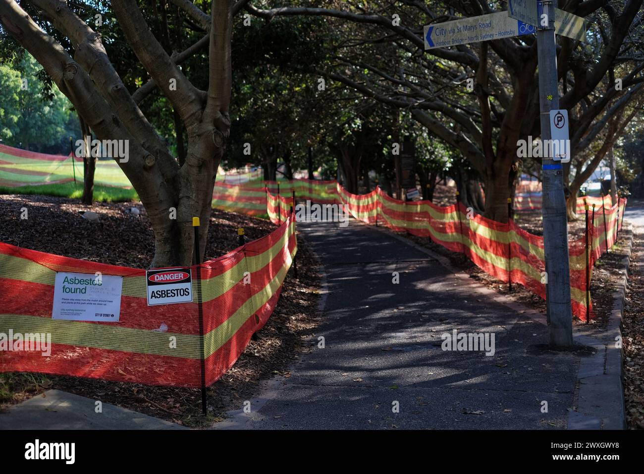 Footpaths at Cook & Philip Park bordered with a yellow and red hazard ...