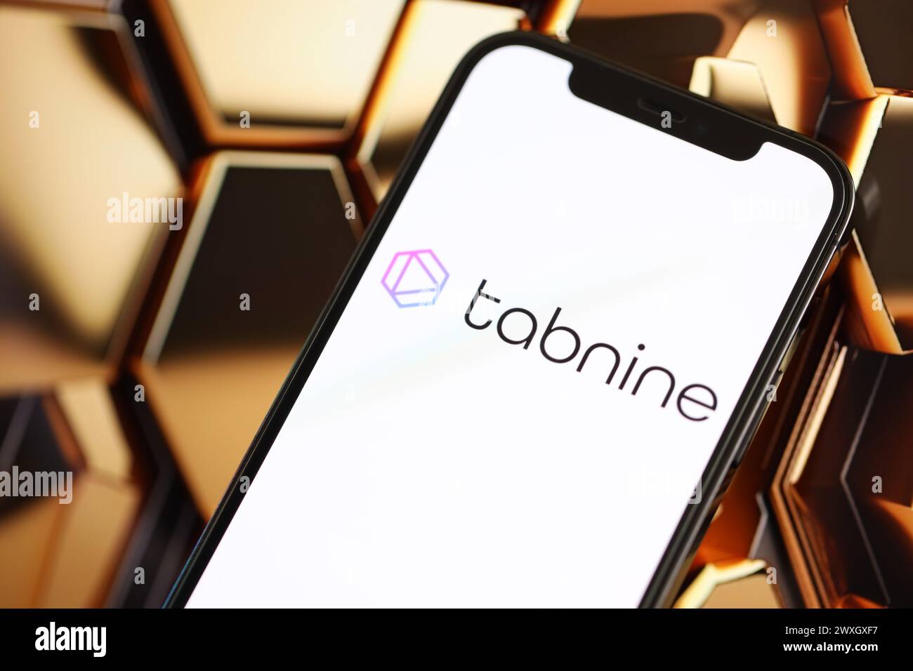 KYIV, UKRAINE - MARCH 17, 2024 Tabnine logo on iPhone display screen ...