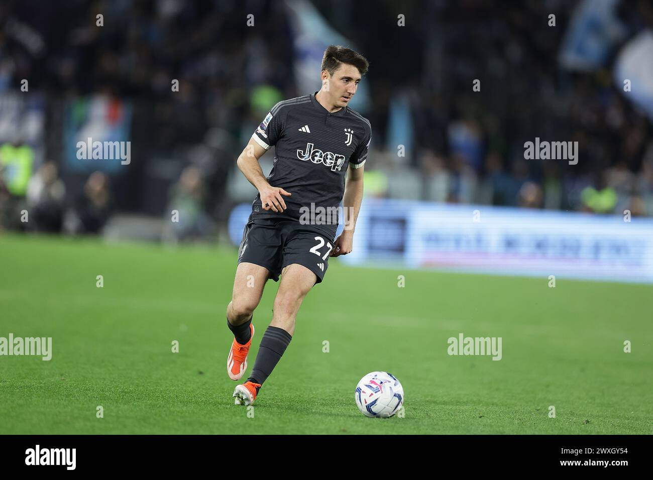 Juventus' Italian defender Andrea Cambiaso controls the ball during the ...