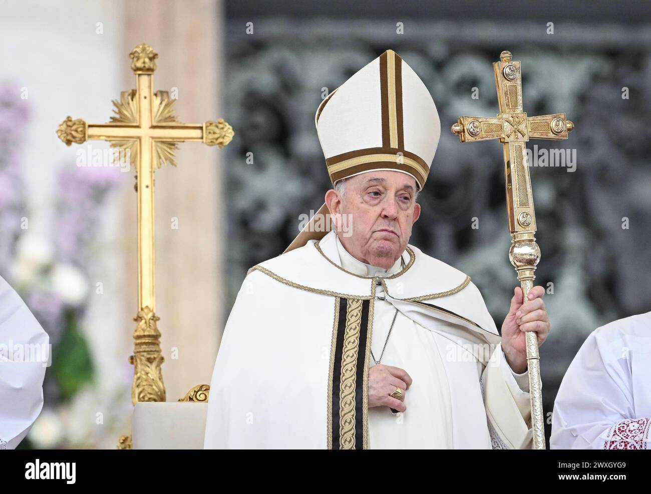 Rom, Vatikan 31.03.2024 Papst Franziskus I. bei der Ostermesse auf dem ...