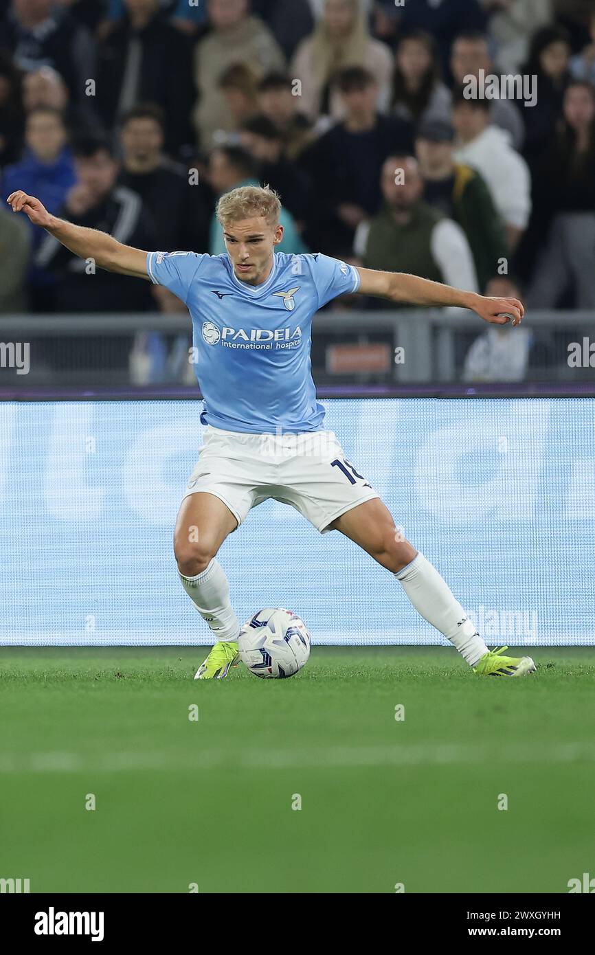 LazioÕs Danish midfielder Gustav Isaksen controls the ball during the ...