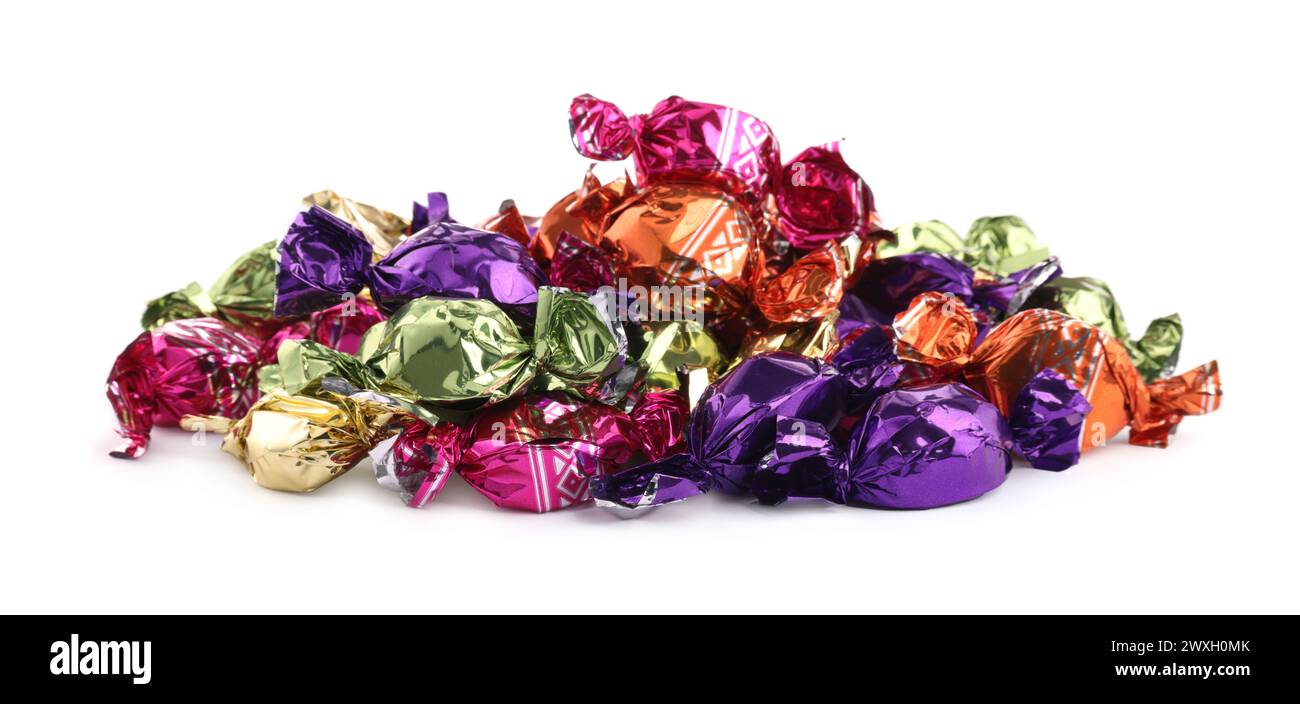 Candies in colorful wrappers isolated on white Stock Photo - Alamy