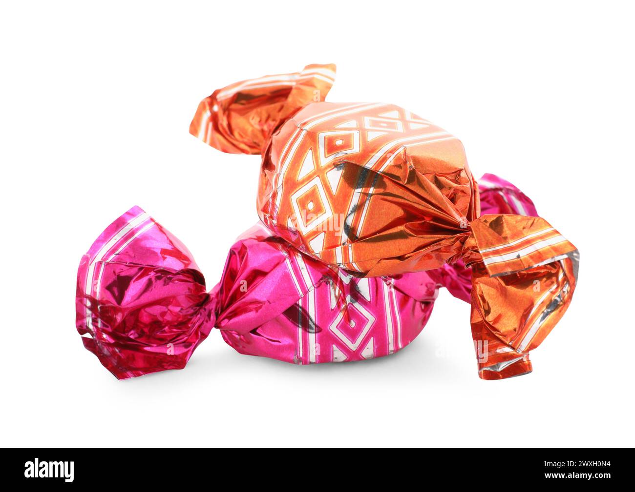 Sweet candies in colorful wrappers on white background Stock Photo - Alamy