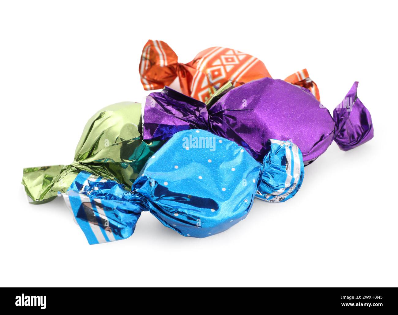 Sweet candies in colorful wrappers on white background Stock Photo - Alamy