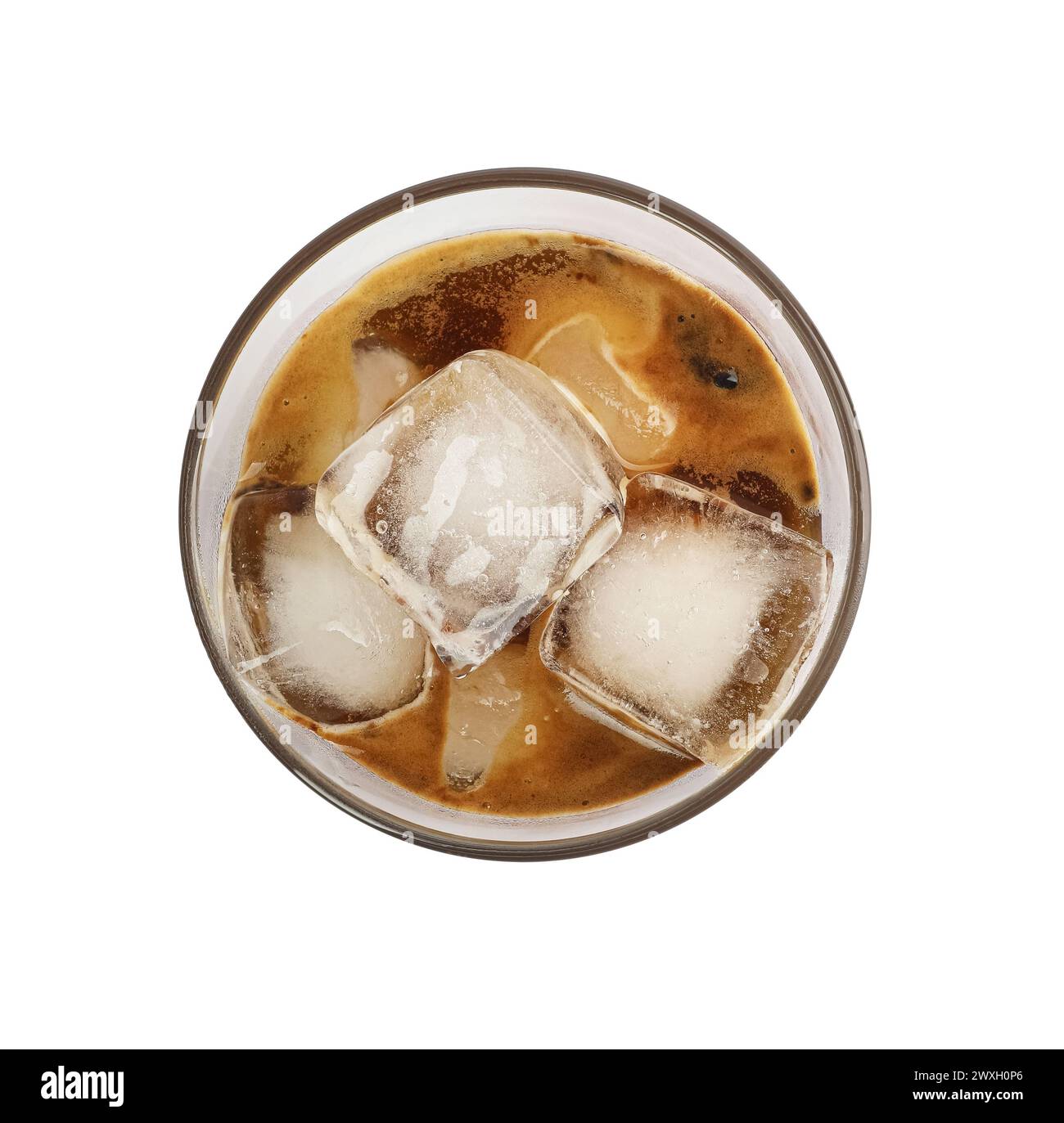Iced coffee in glass on white background, top view Stock Photo - Alamy