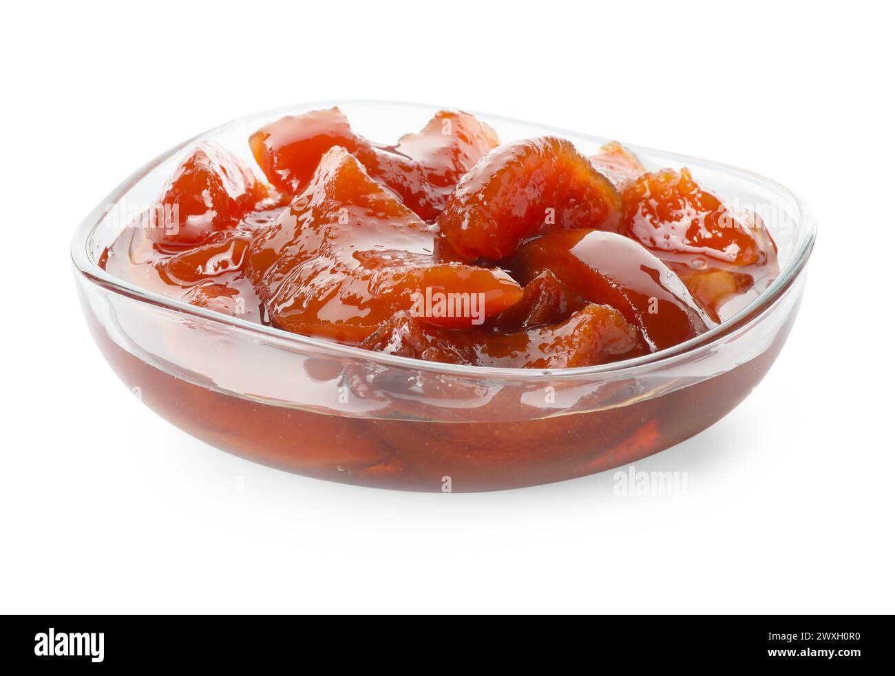 Quince jam in glass bowl isolated on white Stock Photo - Alamy