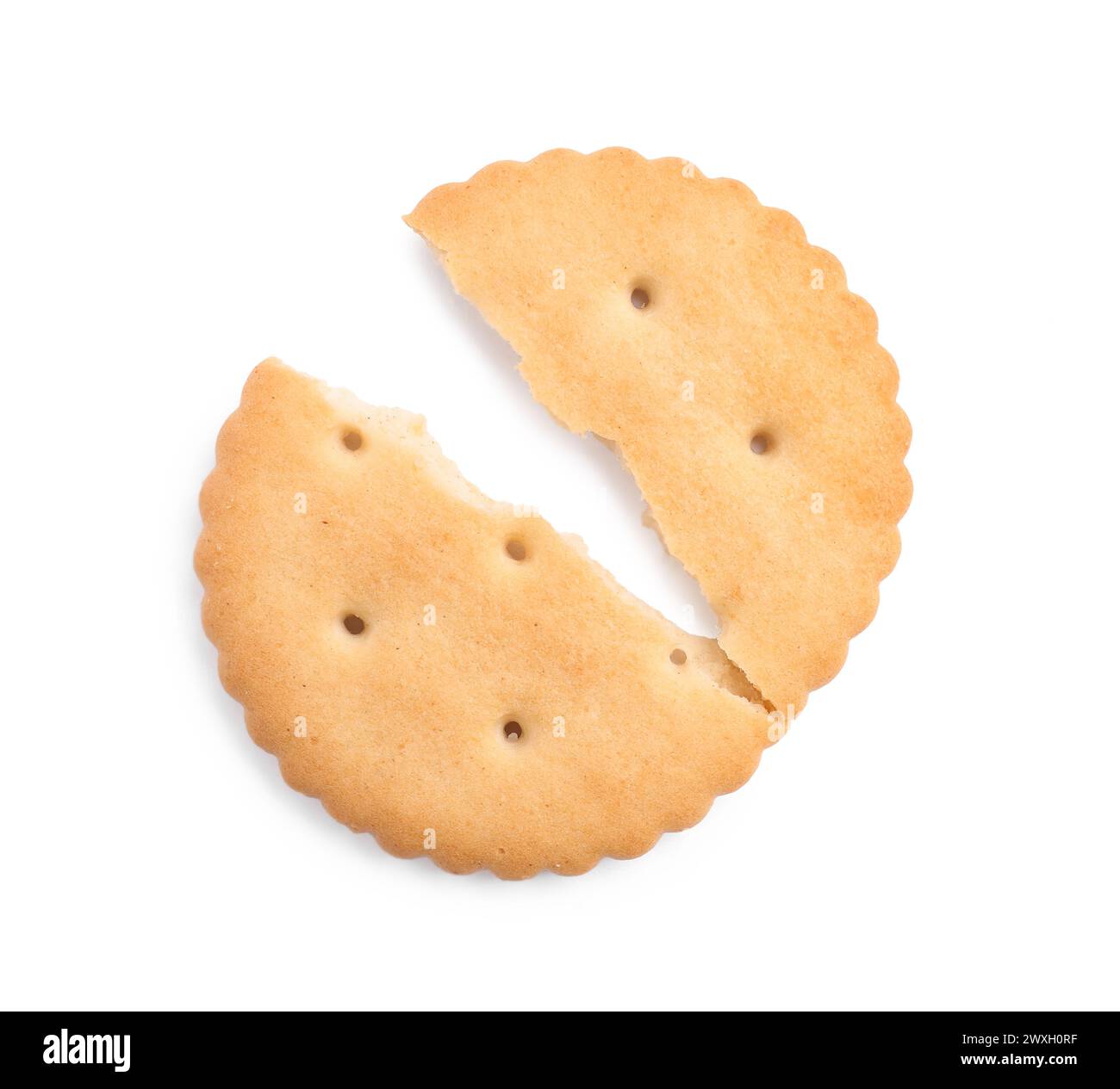 Crispy broken cracker isolated on white, top view Stock Photo - Alamy