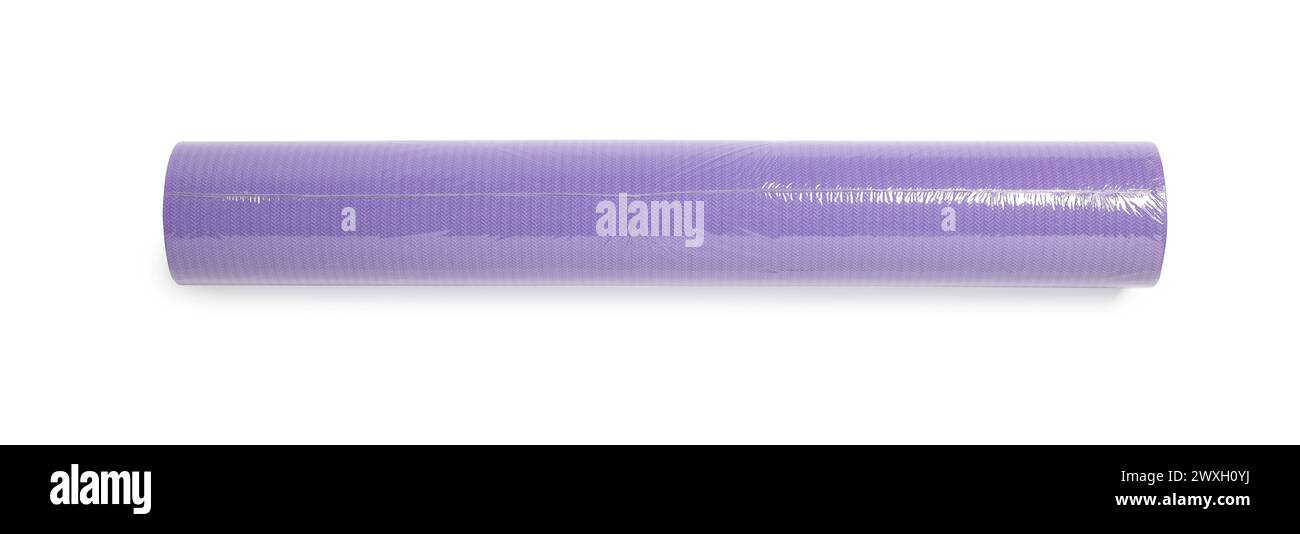 One violet wallpaper roll isolated on white, top view Stock Photo - Alamy