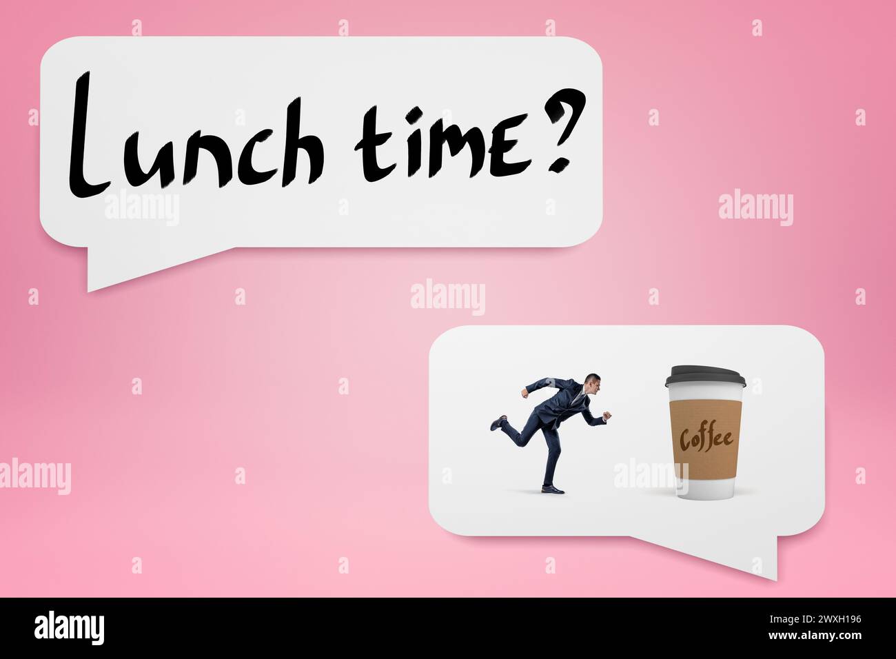 Coffee break reminder with running man Stock Photo - Alamy