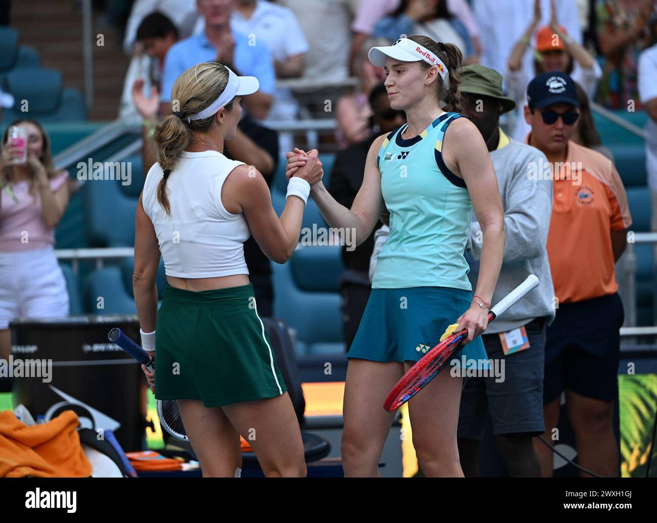 Miami Gardens FL, USA. 30th Mar, 2024. Danielle Collins reacts after ...