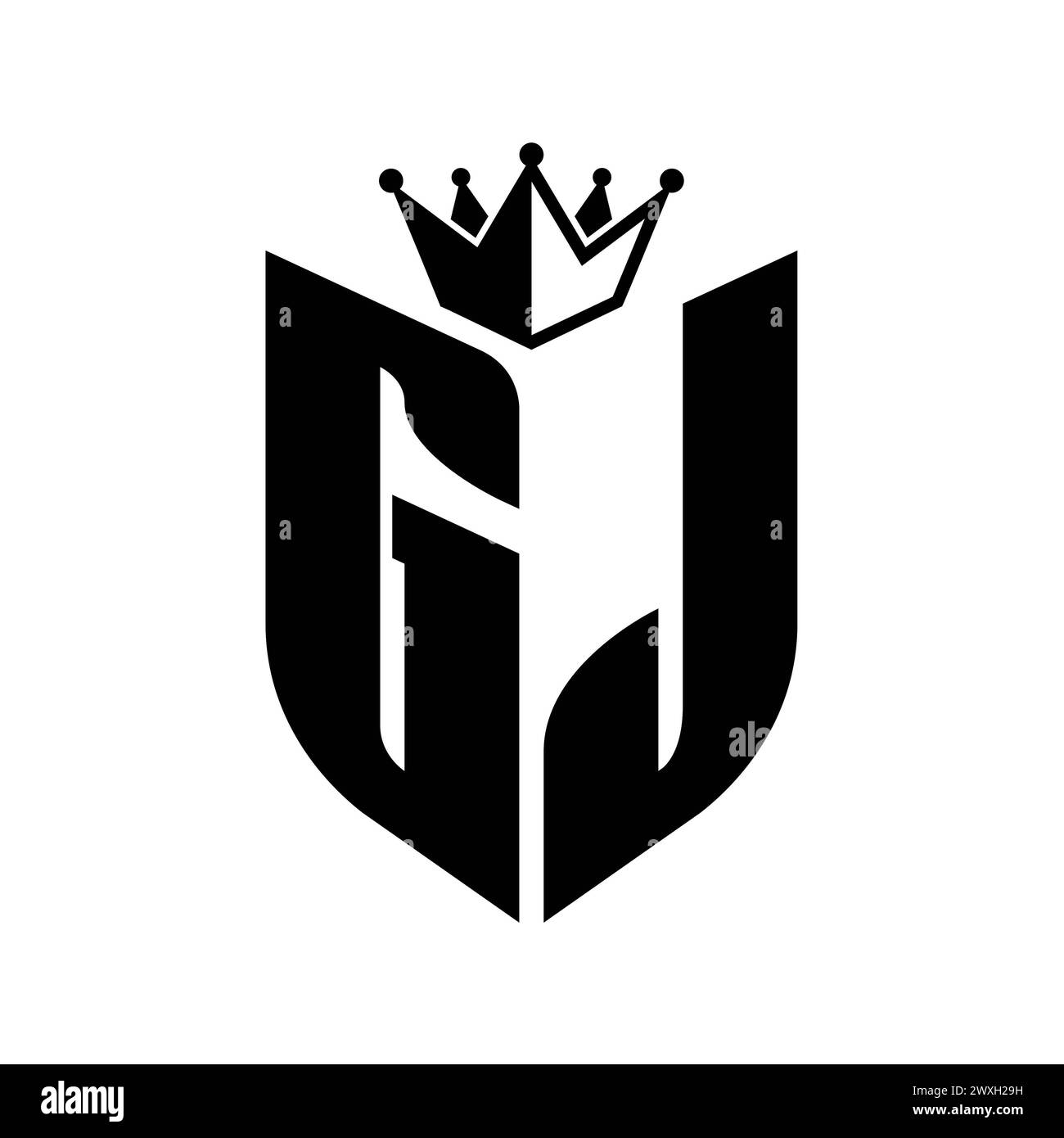 GJ Letter monogram with shield shape with crown black and white color design template Stock ...