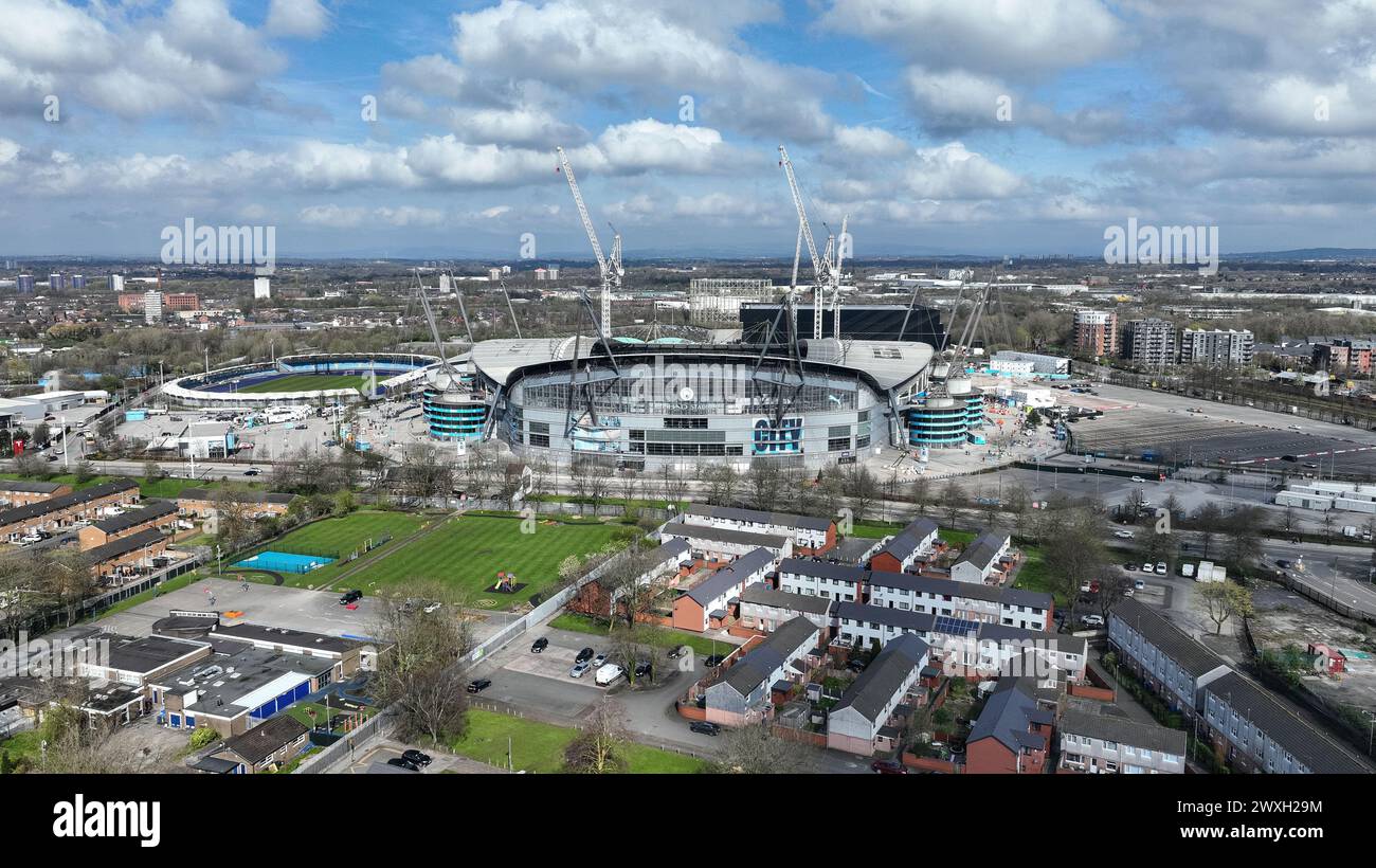 An aerial view of the Etihad Stadium ahead of the Premier League match ...