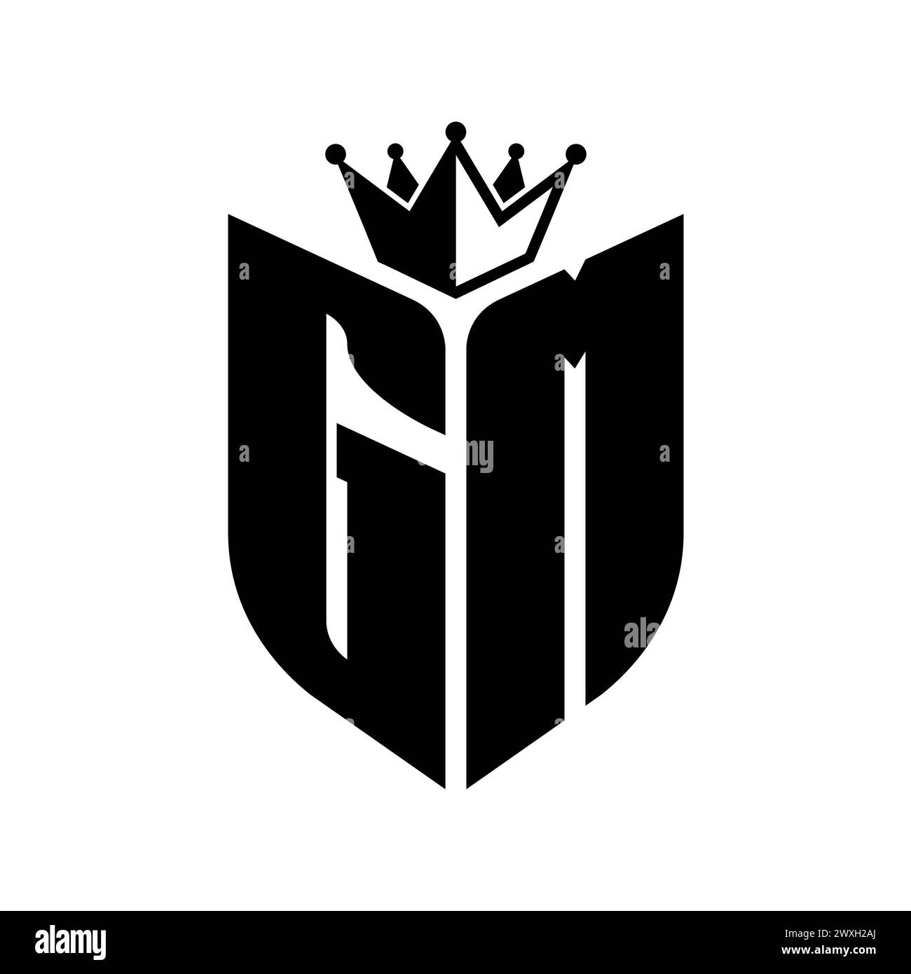 GM Letter monogram with shield shape with crown black and white color ...