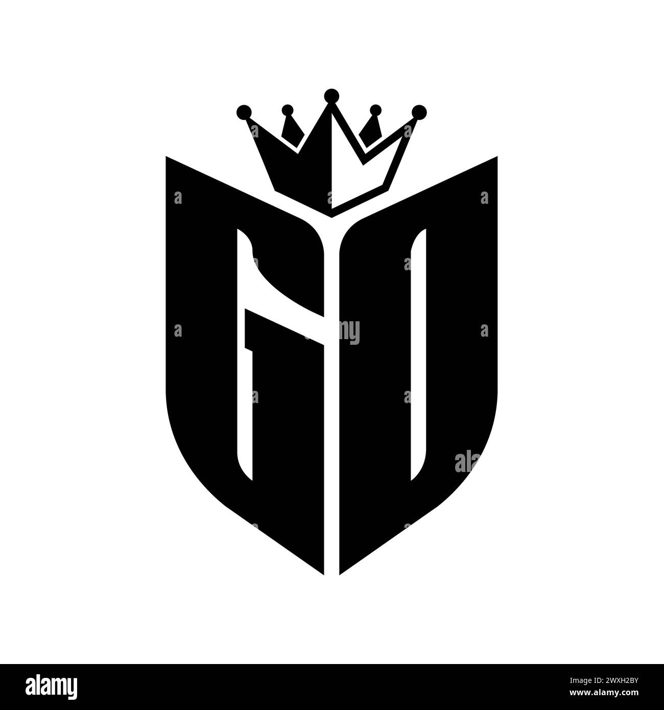 GO Letter monogram with shield shape with crown black and white color ...