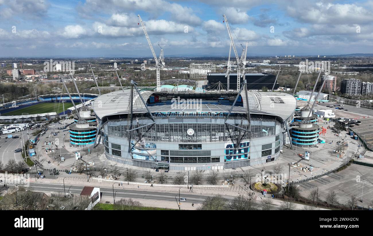 An aerial view of the Etihad Stadium ahead of the Premier League match ...