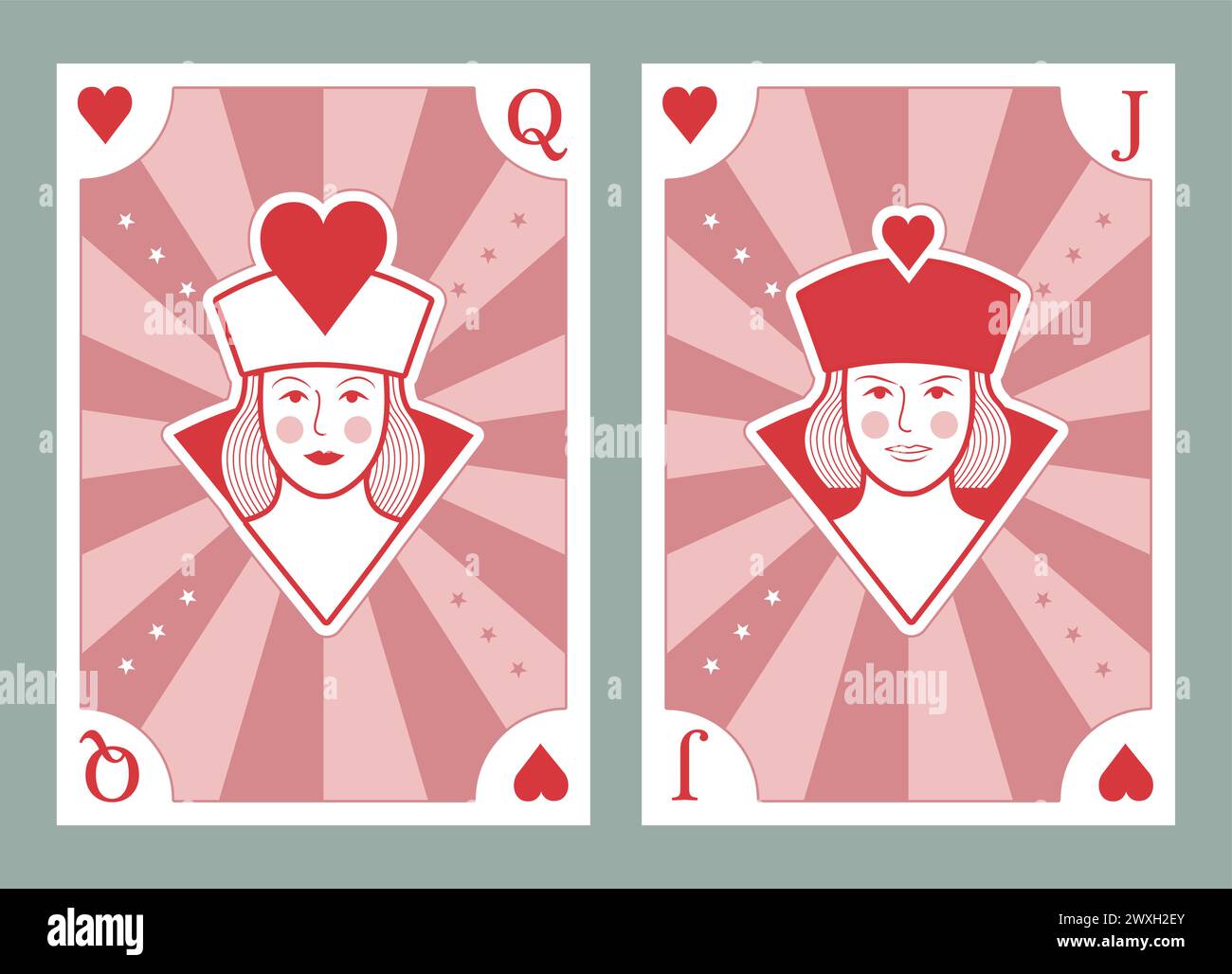 Playing card poker stylized figures, vintage circus poster style ...