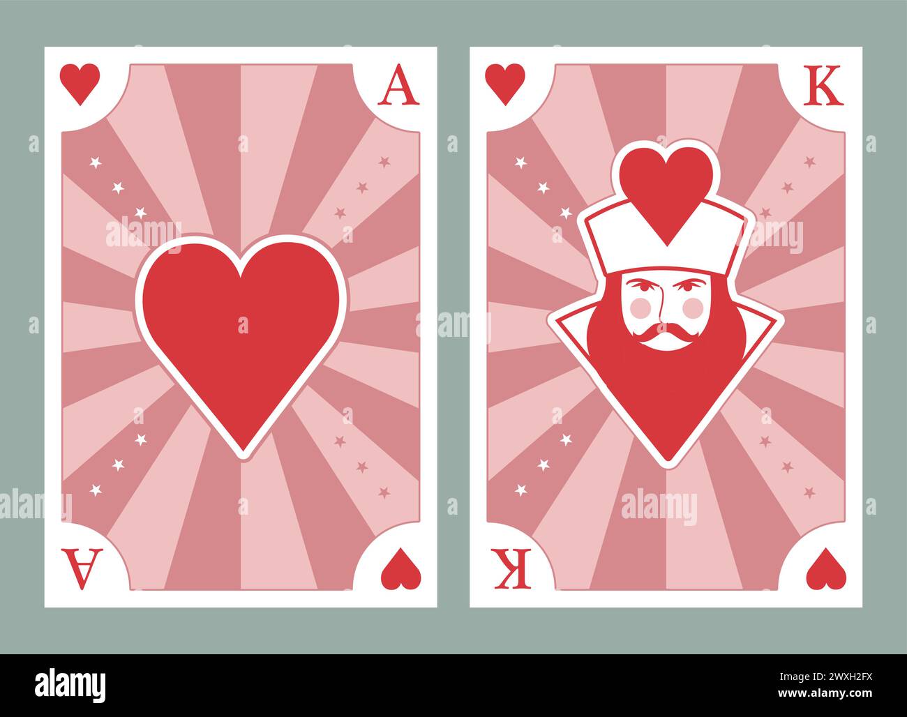 Playing card poker stylized figures, vintage circus poster style ...