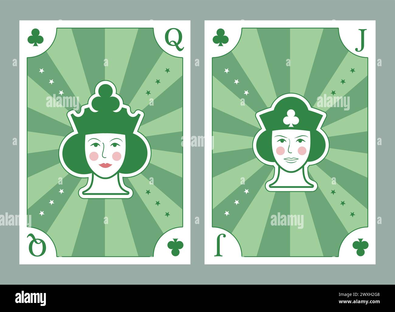 Playing card poker stylized figures, vintage circus poster style ...