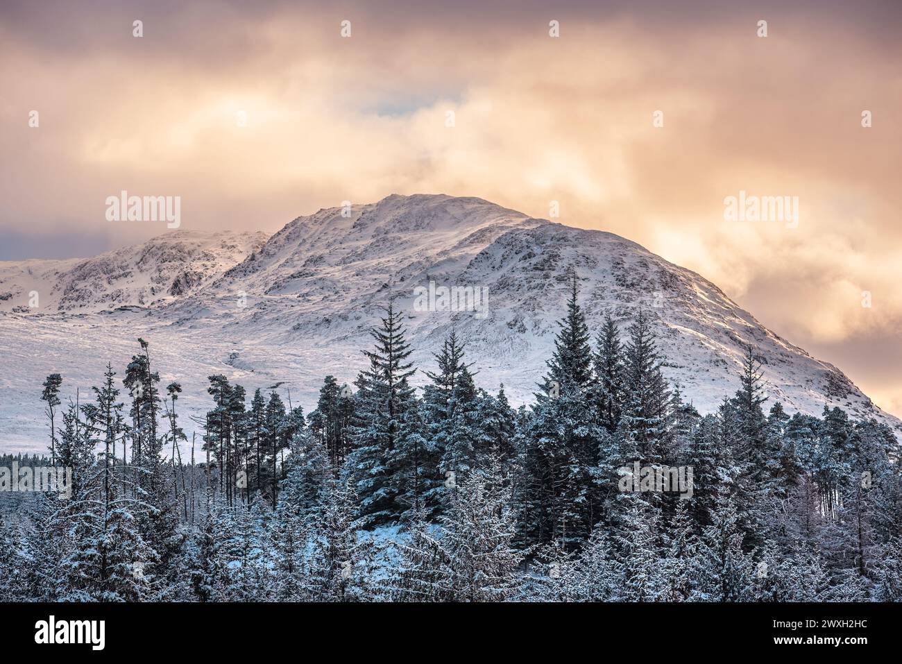 A view of snow-capped Stob Coire Sgriodain, a mountain in the Scottish ...