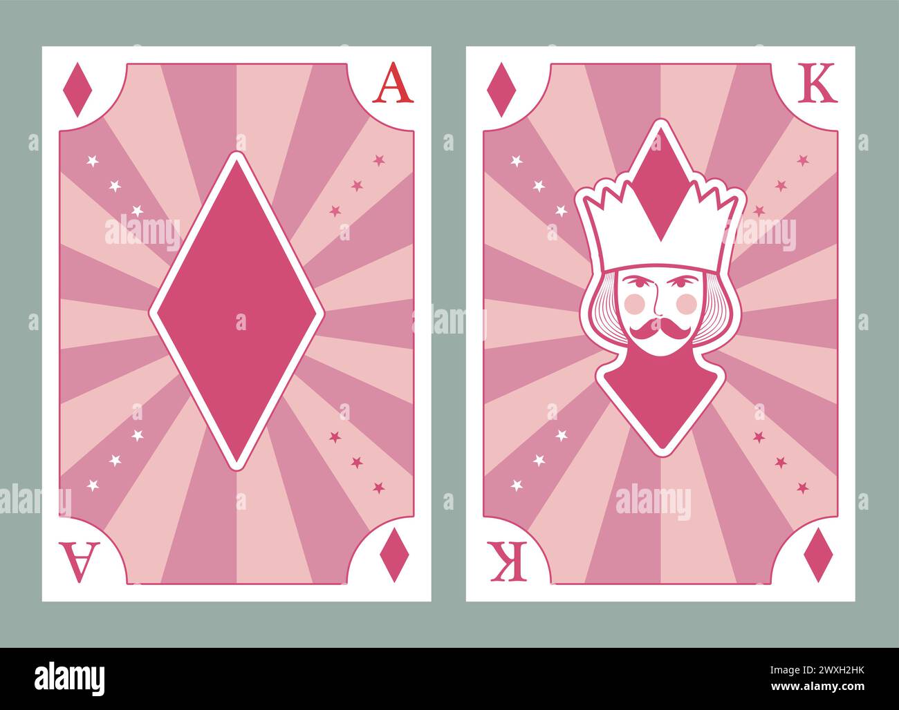 Playing card poker stylized figures, vintage circus poster style ...
