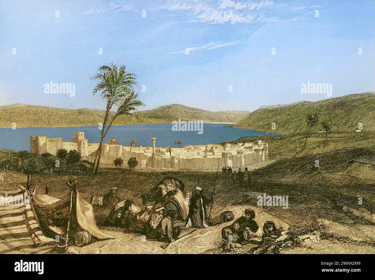 Tiberias and the Sea of Galilee. Engraving by Emile Rouargue. Later ...