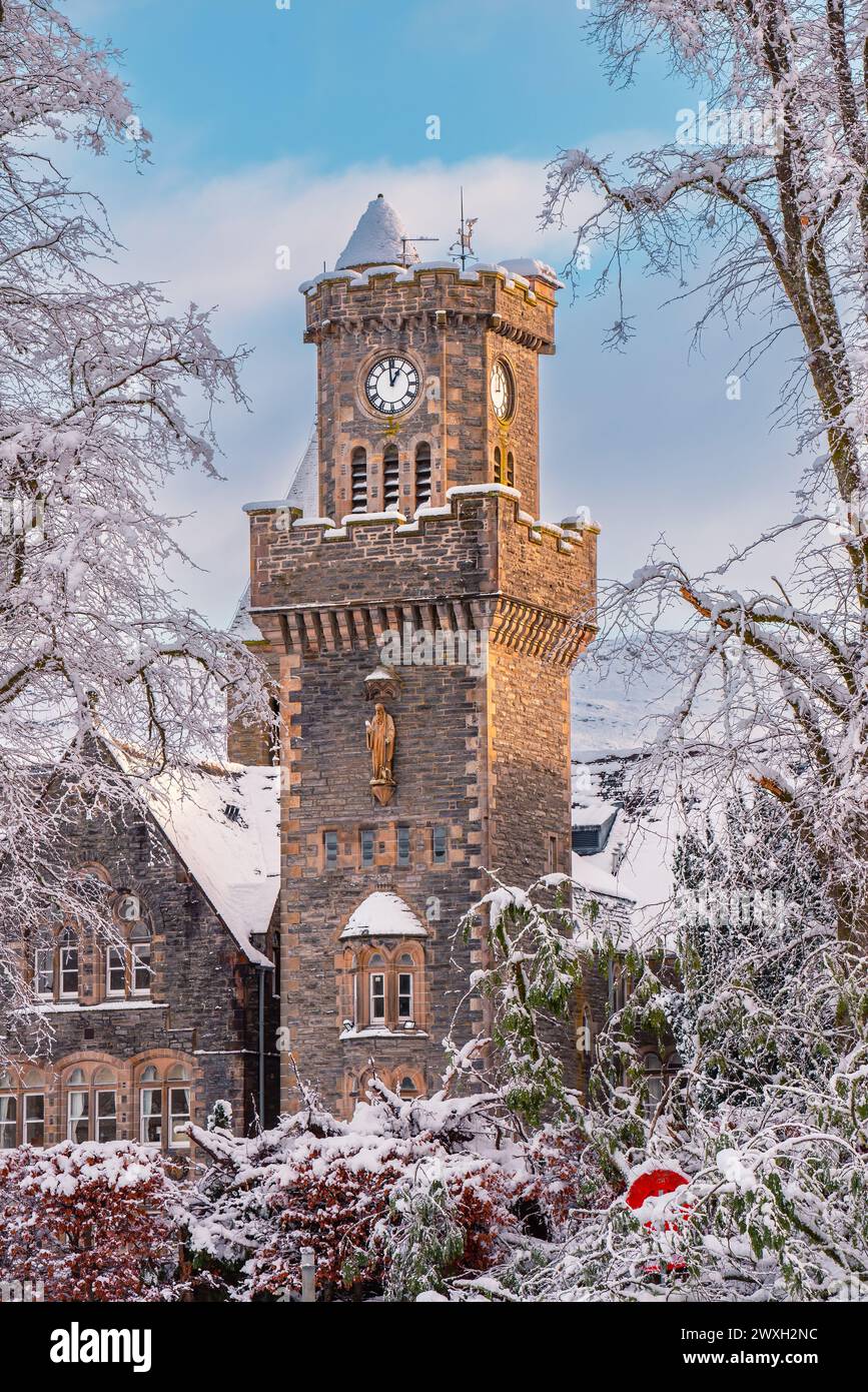 The clock tower of Fort Augustus Abbey (now holiday accommodation ...
