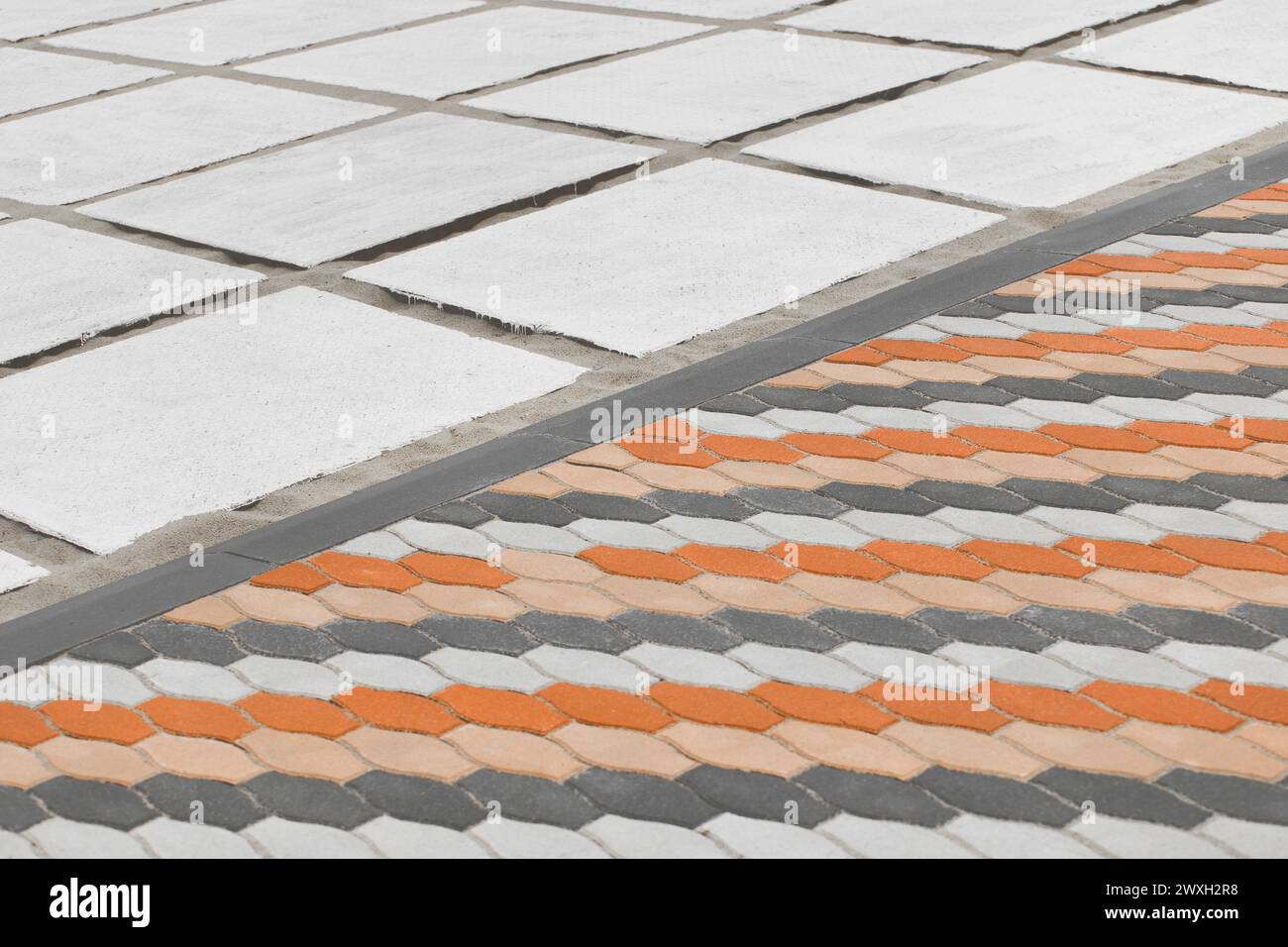 Two Kinds Paving Tiles Dividing Border Curb Mosaic Stone Street Road ...