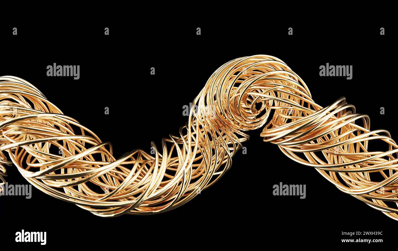 Abstract golden wire twists on black background 3d render Stock Photo ...
