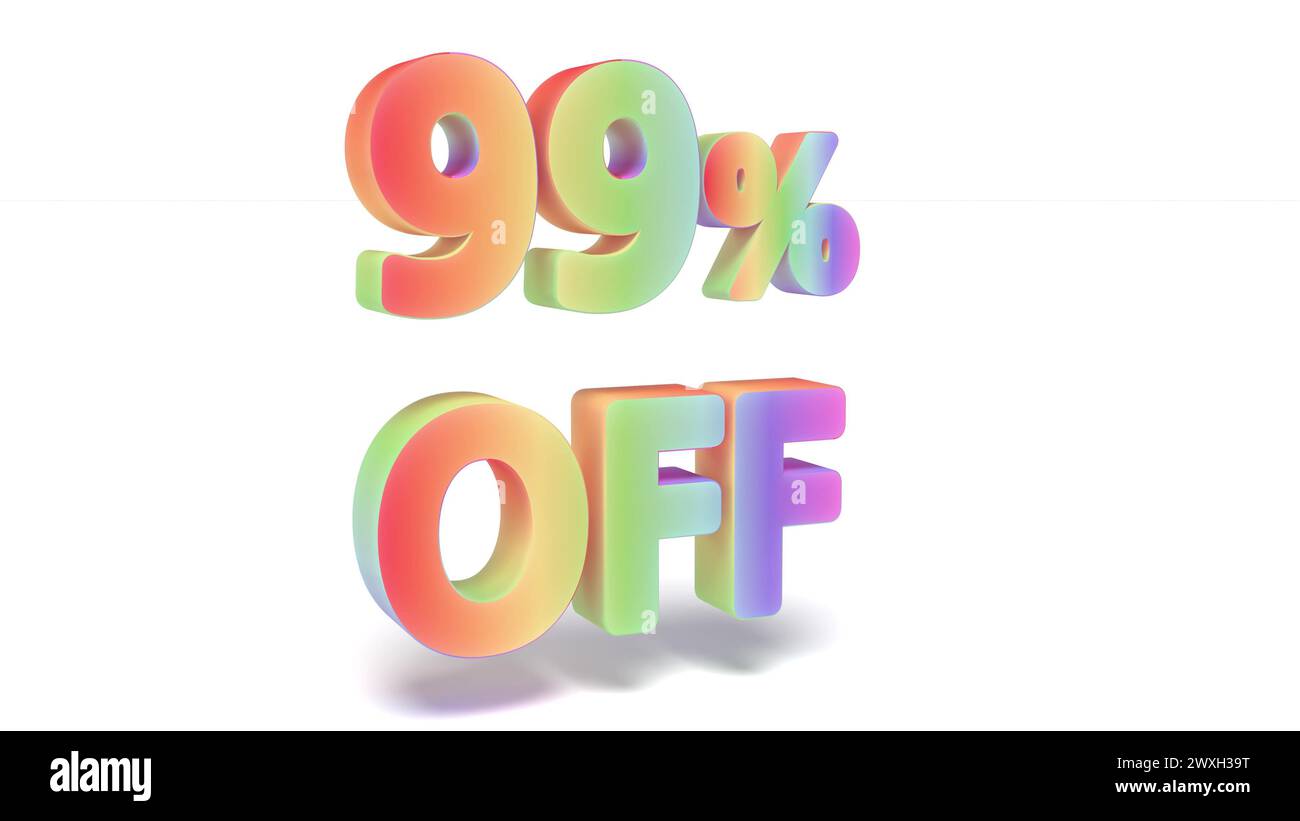Colorful holographic text reading 99 off isolated on a white background ...