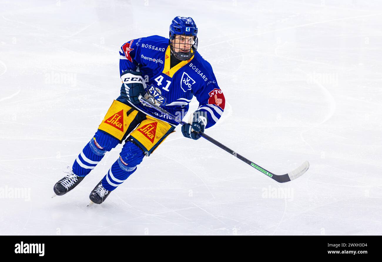 #41 Leon Muggli, defender EV Zug. (Zug, Switzerland, 17.03.2024 Stock ...
