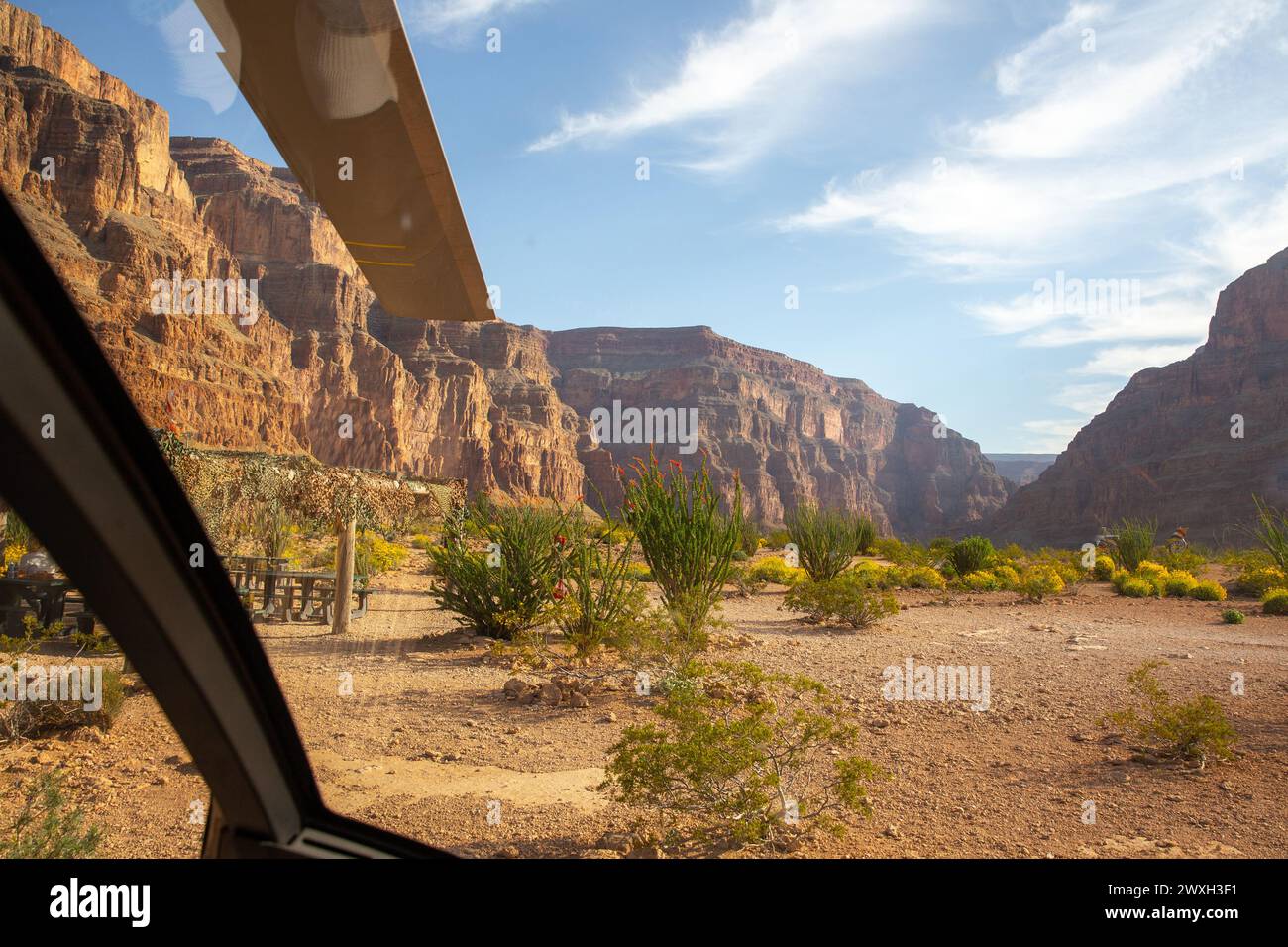 Base of Grand Canyon with a landed helicopter Stock Photo - Alamy