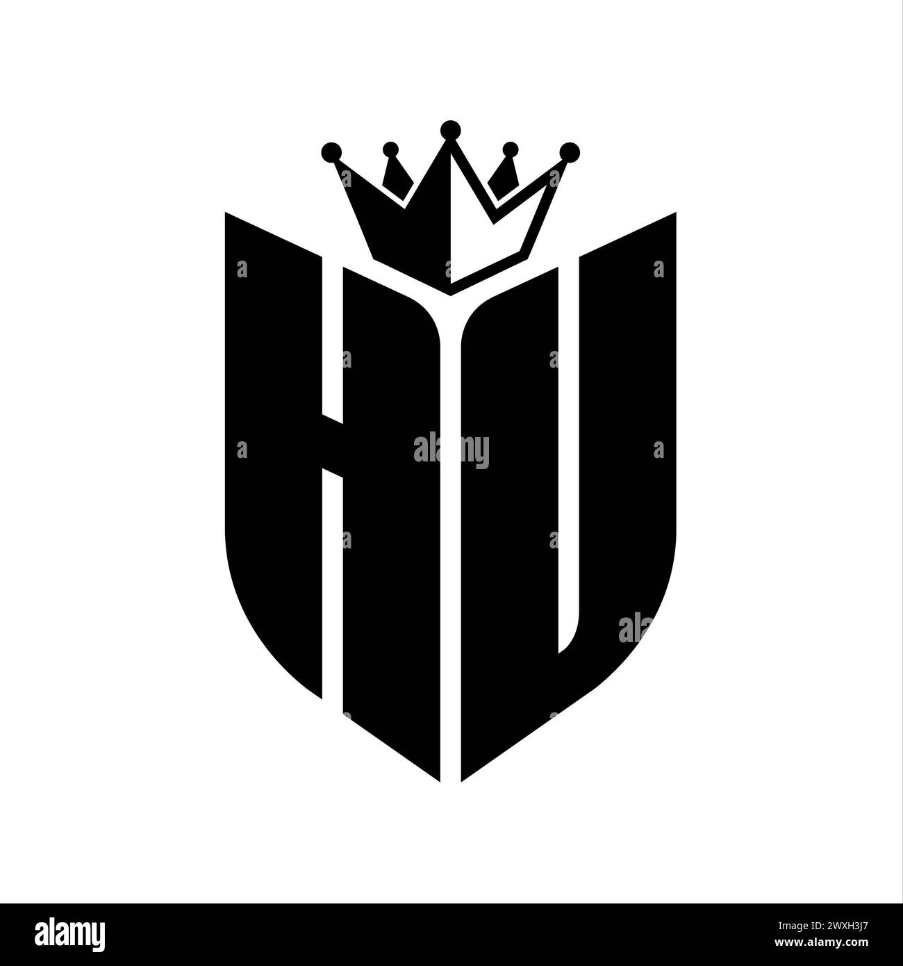 HU Letter monogram with shield shape with crown black and white color design template Stock ...
