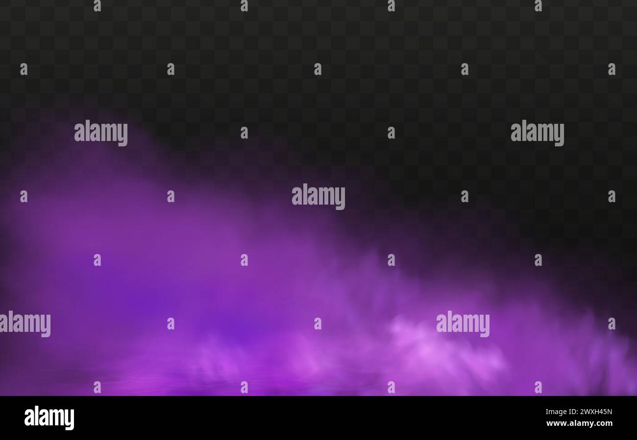 Realistic neon magic mist steam on a transparent dark background.Scary ...