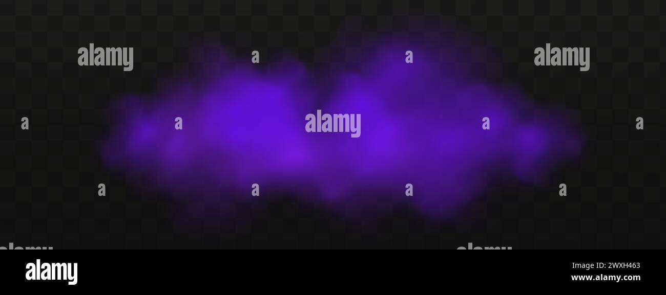 Realistic neon magic mist steam on a transparent dark background.Scary ...