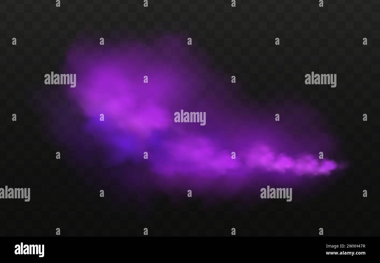 Realistic neon magic mist steam on a transparent dark background.Scary ...