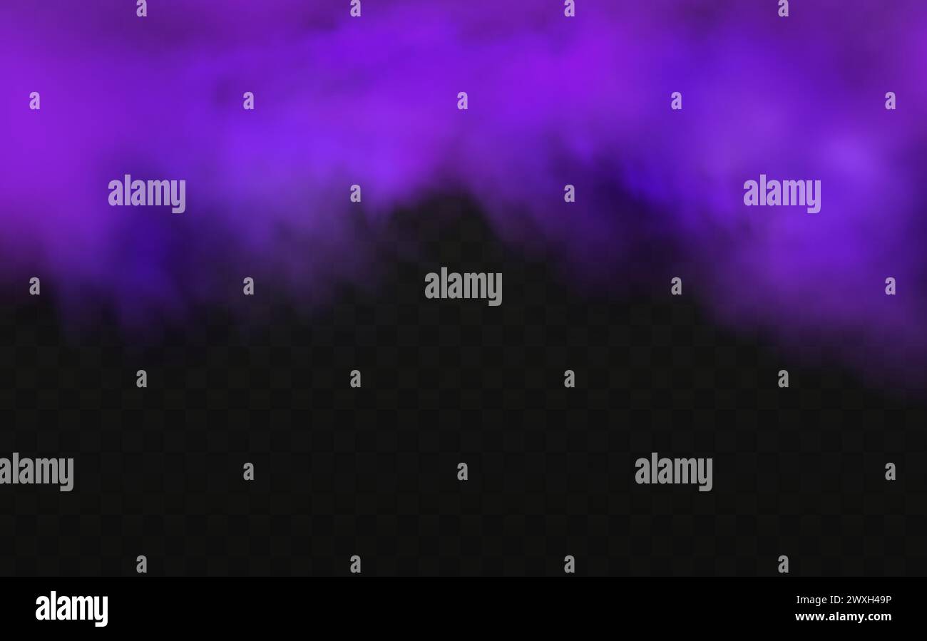 Realistic neon magic mist steam on a transparent dark background.Scary ...