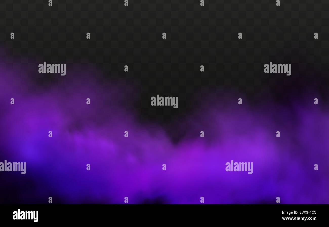 Realistic neon magic mist steam on a transparent dark background.Scary ...