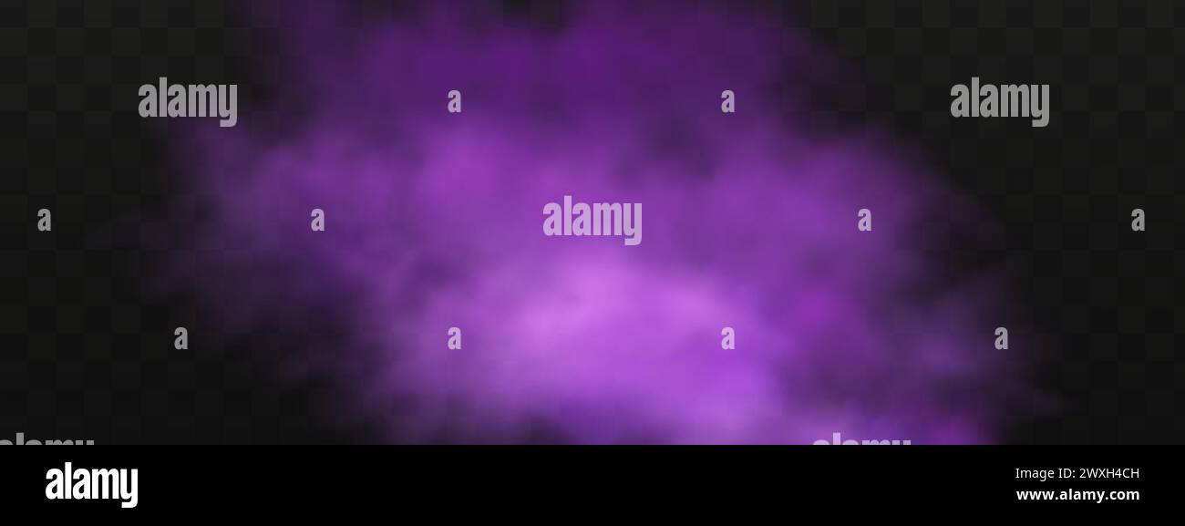 Realistic neon magic mist steam on a transparent dark background.Scary ...