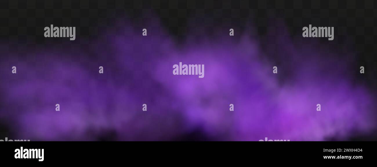 Realistic neon magic mist steam on a transparent dark background.Scary ...