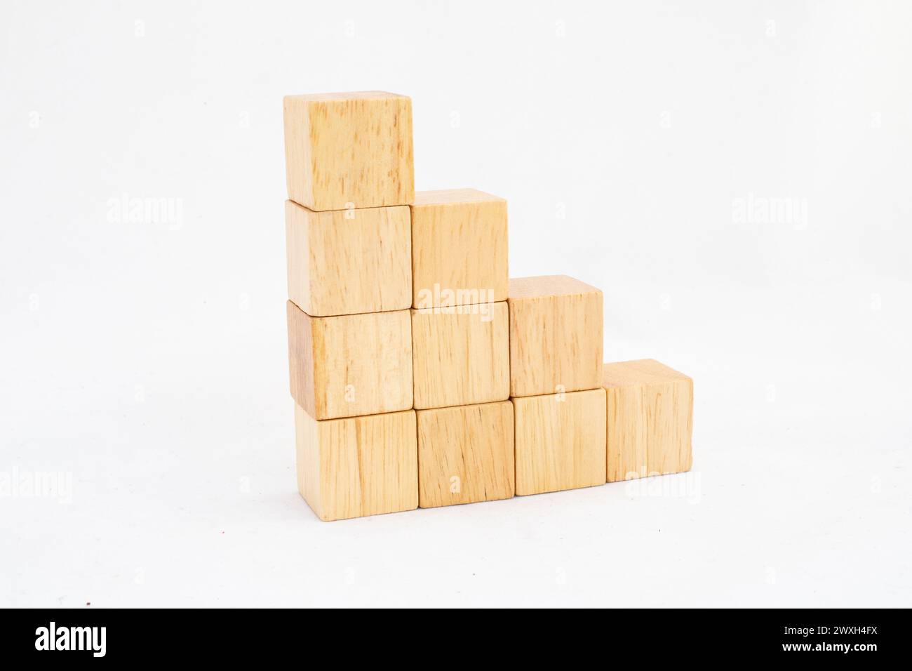 Wooden blank blocks stairs isolated on white background. Side view with ...