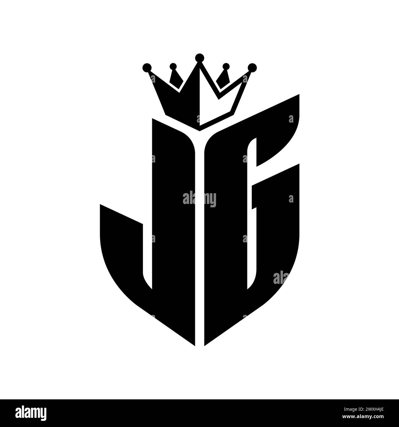 Jg Letter Monogram With Shield Shape With Crown Black And White Color