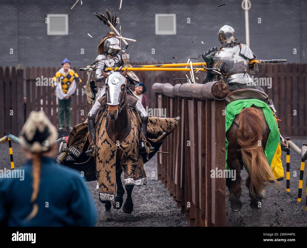 Participants take part in the International Jousting Tournament at the Royal Armouries Museum in ...