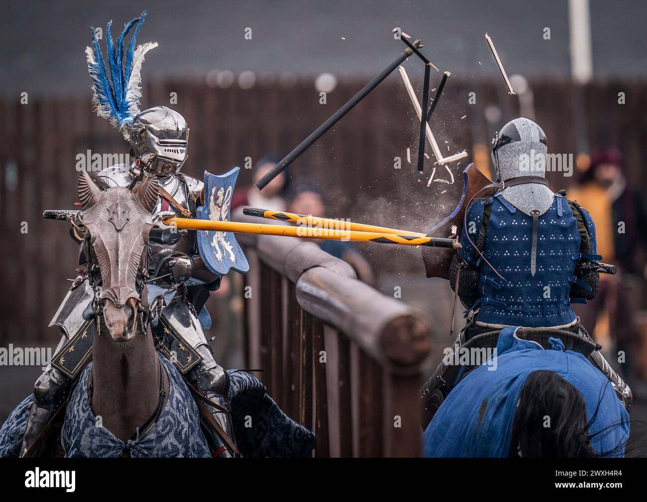 Participants take part in the International Jousting Tournament at the Royal Armouries Museum in ...