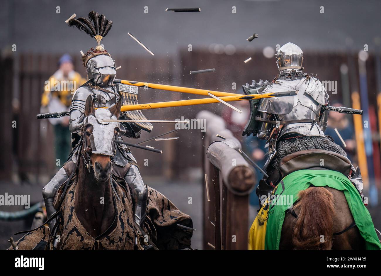 Participants take part in the International Jousting Tournament at the Royal Armouries Museum in ...