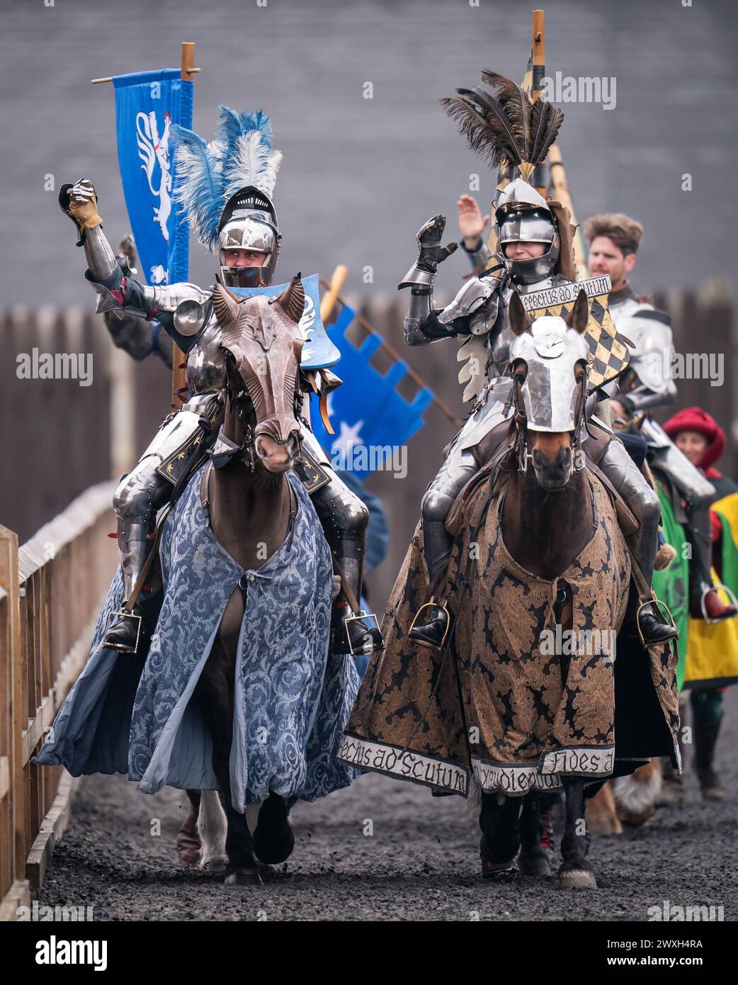 Participants take part in the International Jousting Tournament at the Royal Armouries Museum in ...