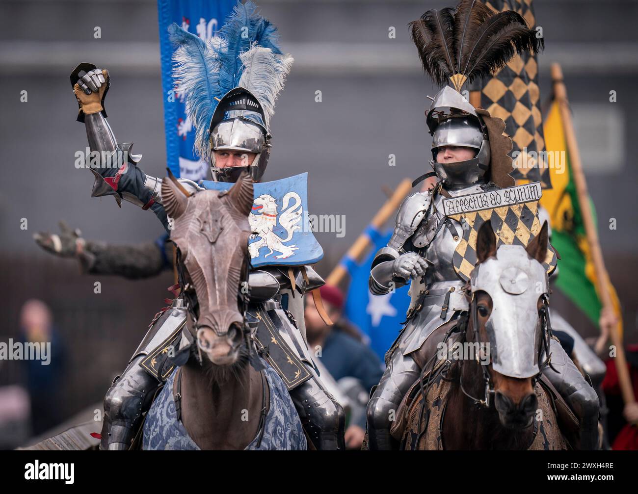 Participants take part in the International Jousting Tournament at the ...