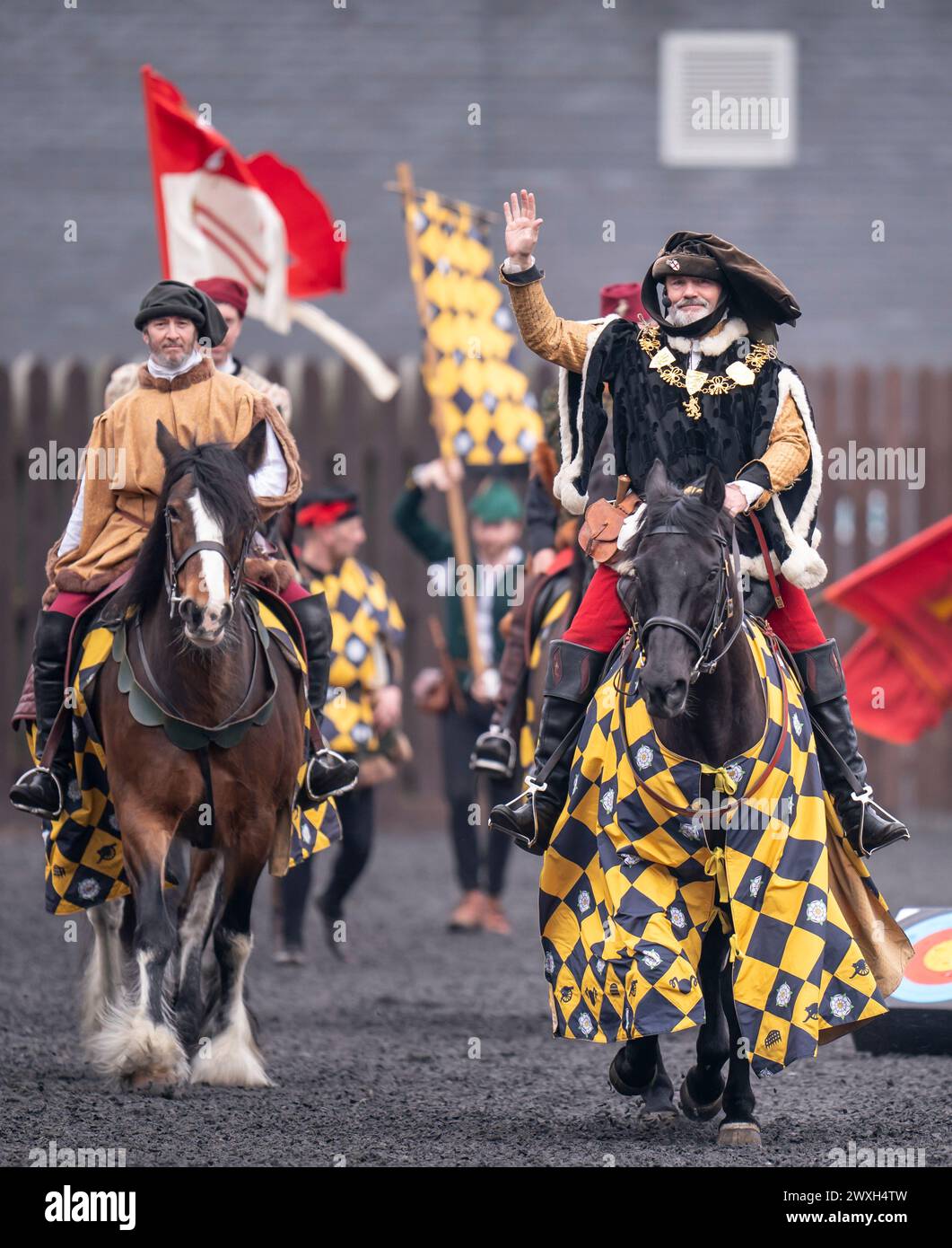 Participants take part in the International Jousting Tournament at the Royal Armouries Museum in ...