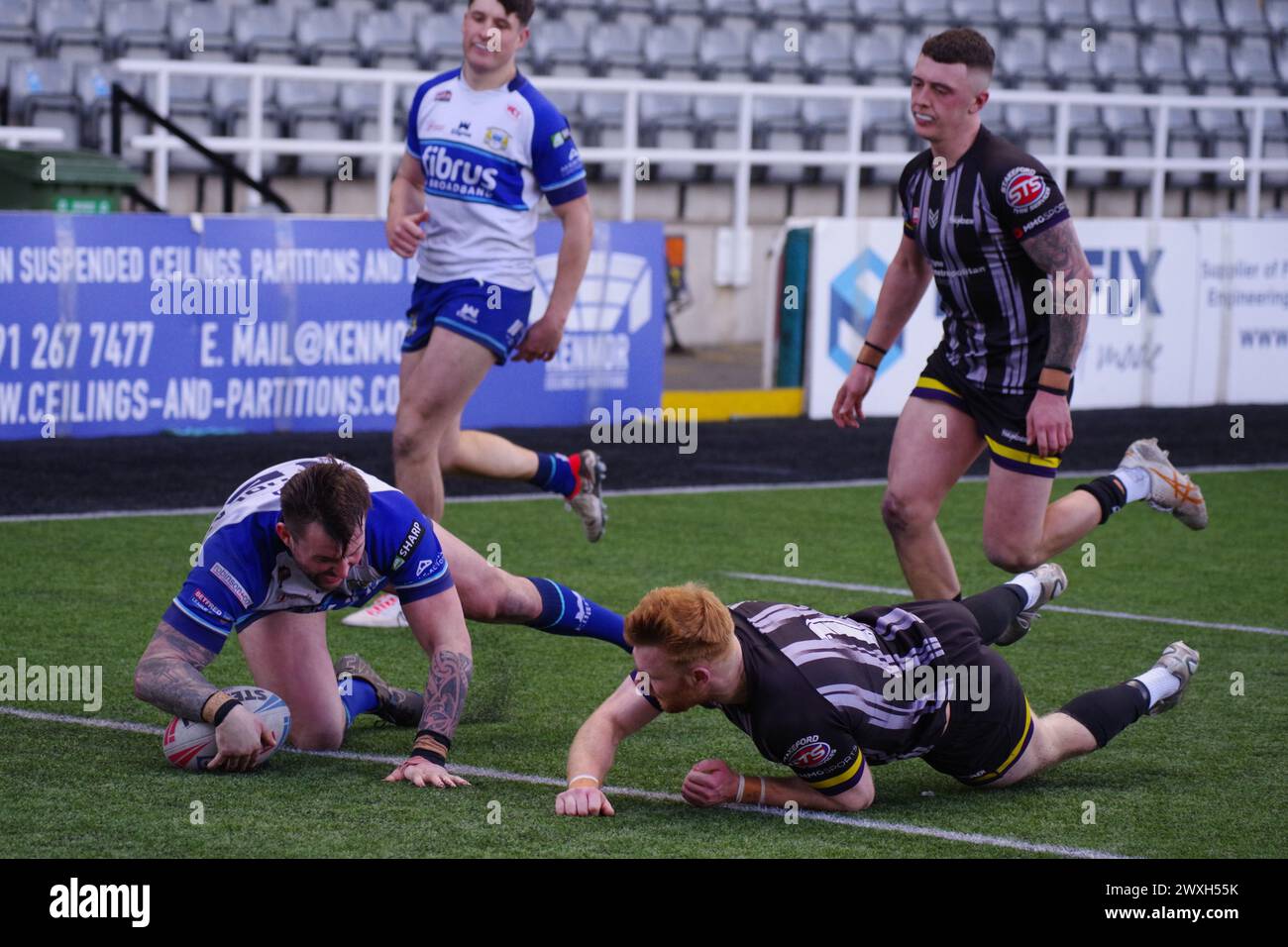 Newcastle upon Tyne, 30 March 2024. Liam McNicholas scoring a try for ...